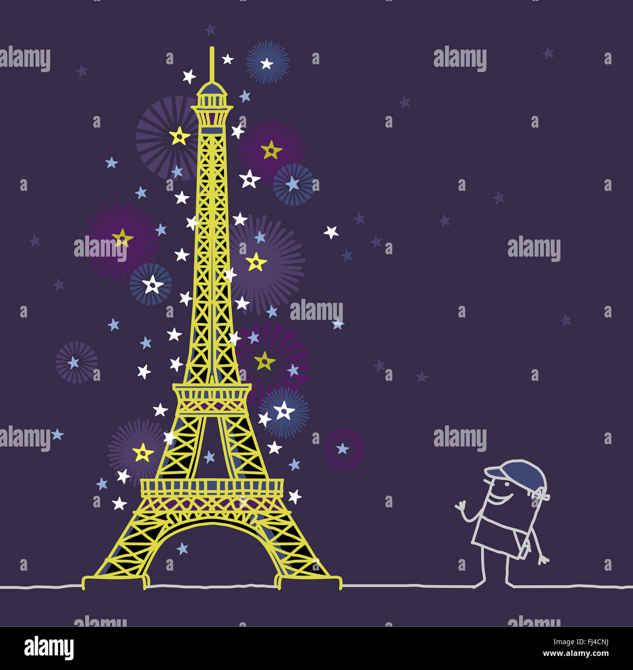 cartoon man and Paris by night Stock Photo - Alamy