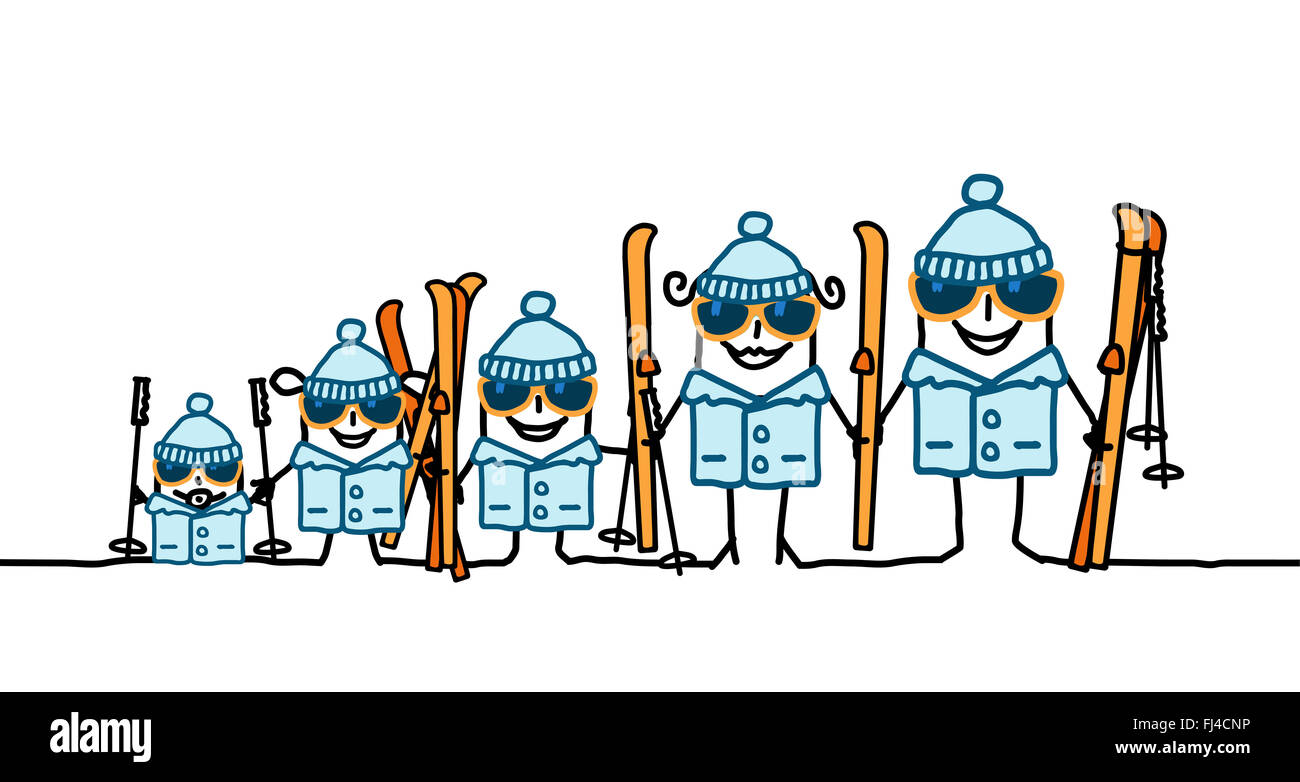 cartoon Skiing Family Stock Photo - Alamy
