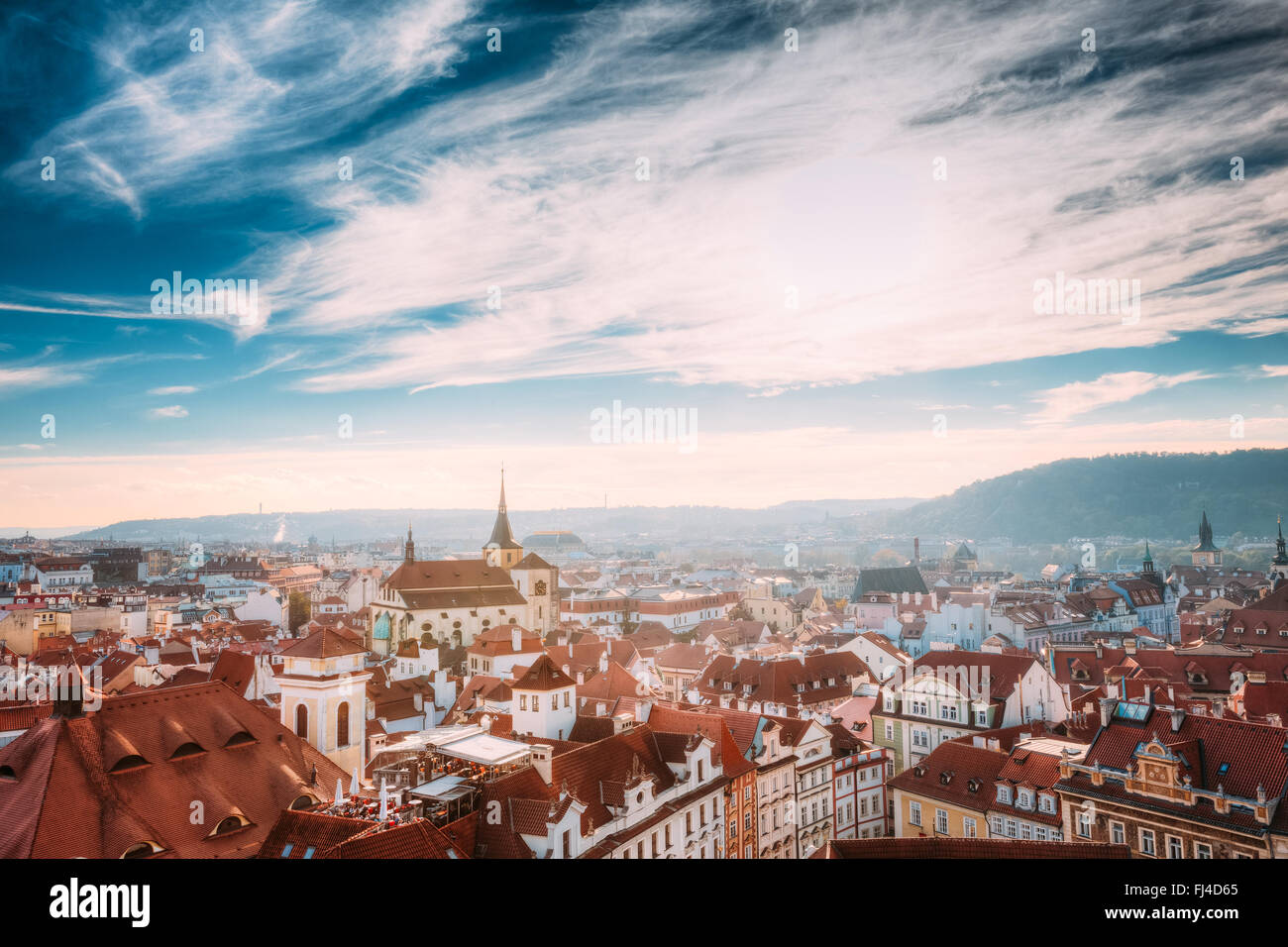 Prague, Czech Republic. View from viewpoint on old hall tower ...