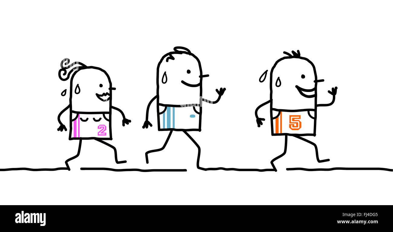 three running cartoon people Stock Photo - Alamy