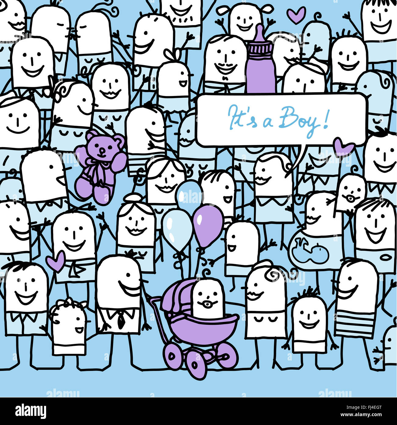 cartoon people and new born baby boy card Stock Photo - Alamy