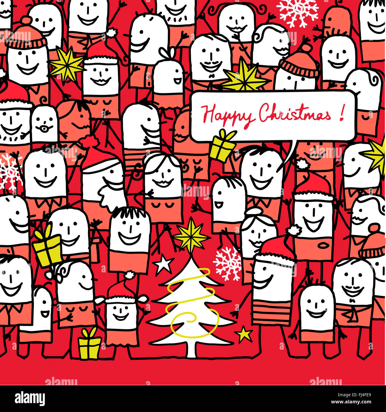 cartoon people and happy christmas card Stock Photo - Alamy