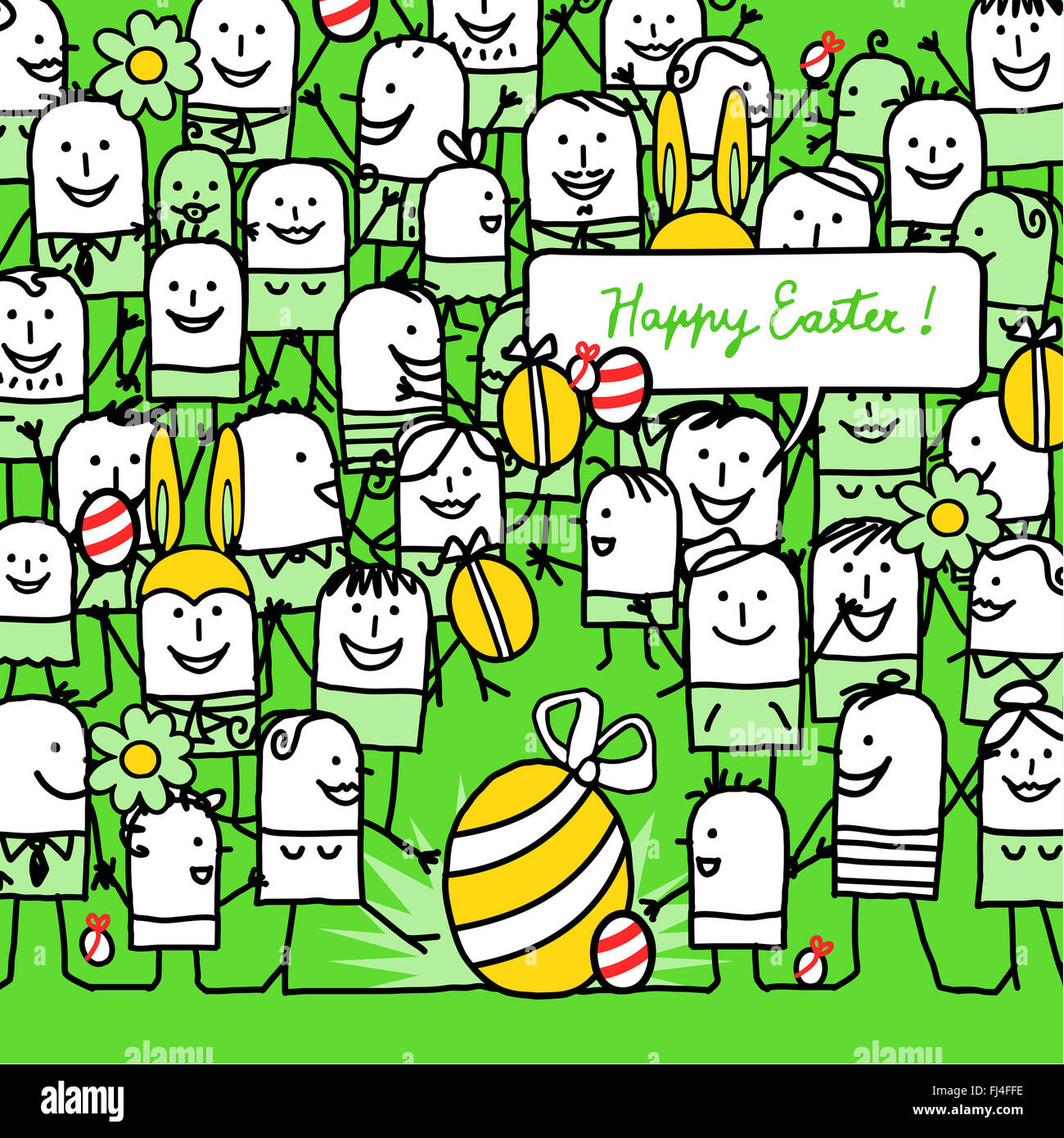 cartoon people and happy easter card Stock Photo - Alamy