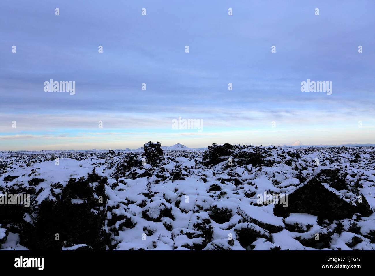 Winter snow over the Reykjanes Lava fields, Reykjanes Peninsula, South ...