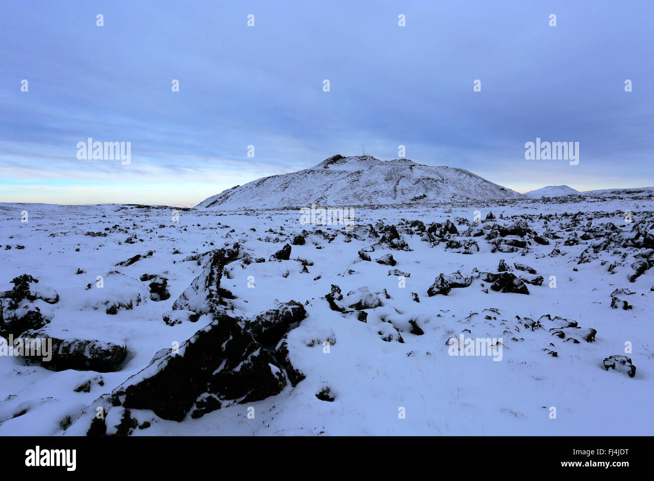 Winter snow over the Reykjanes Lava fields, Reykjanes Peninsula, South ...