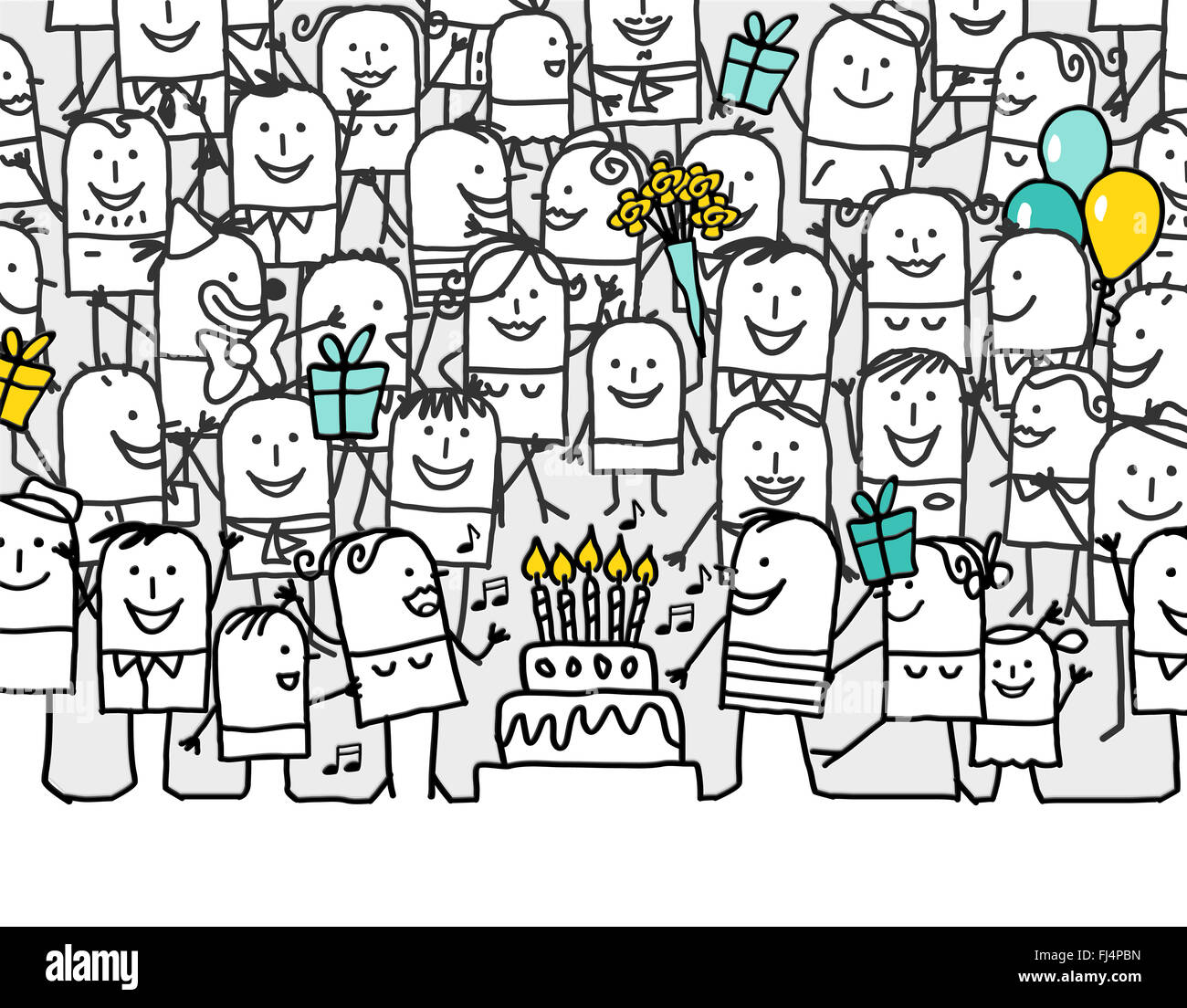 hand drawn cartoon greeting card - happy birthday Stock Photo - Alamy