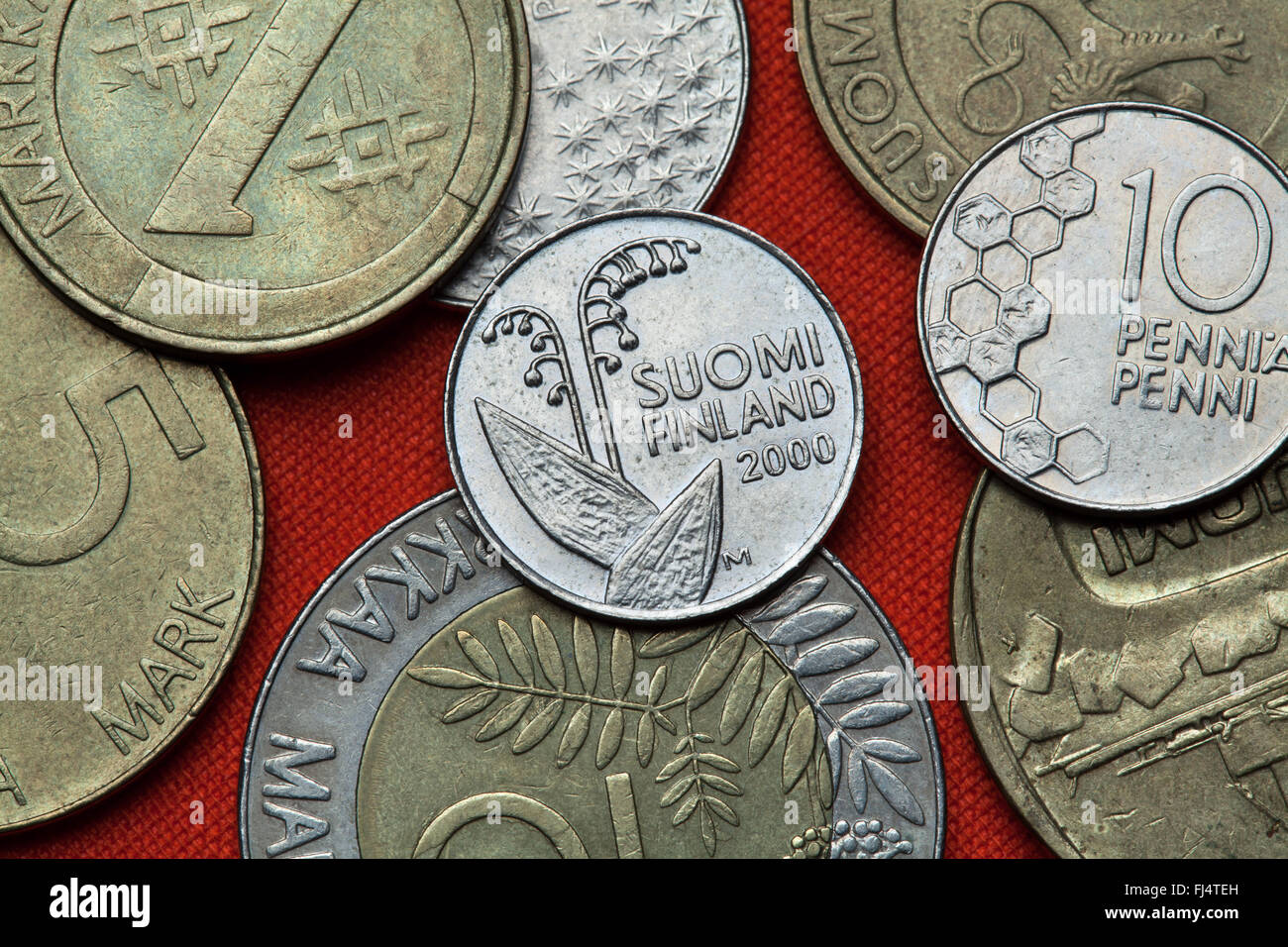 Coins of Finland. Lily of the valley (Convallaria majalis) and ...