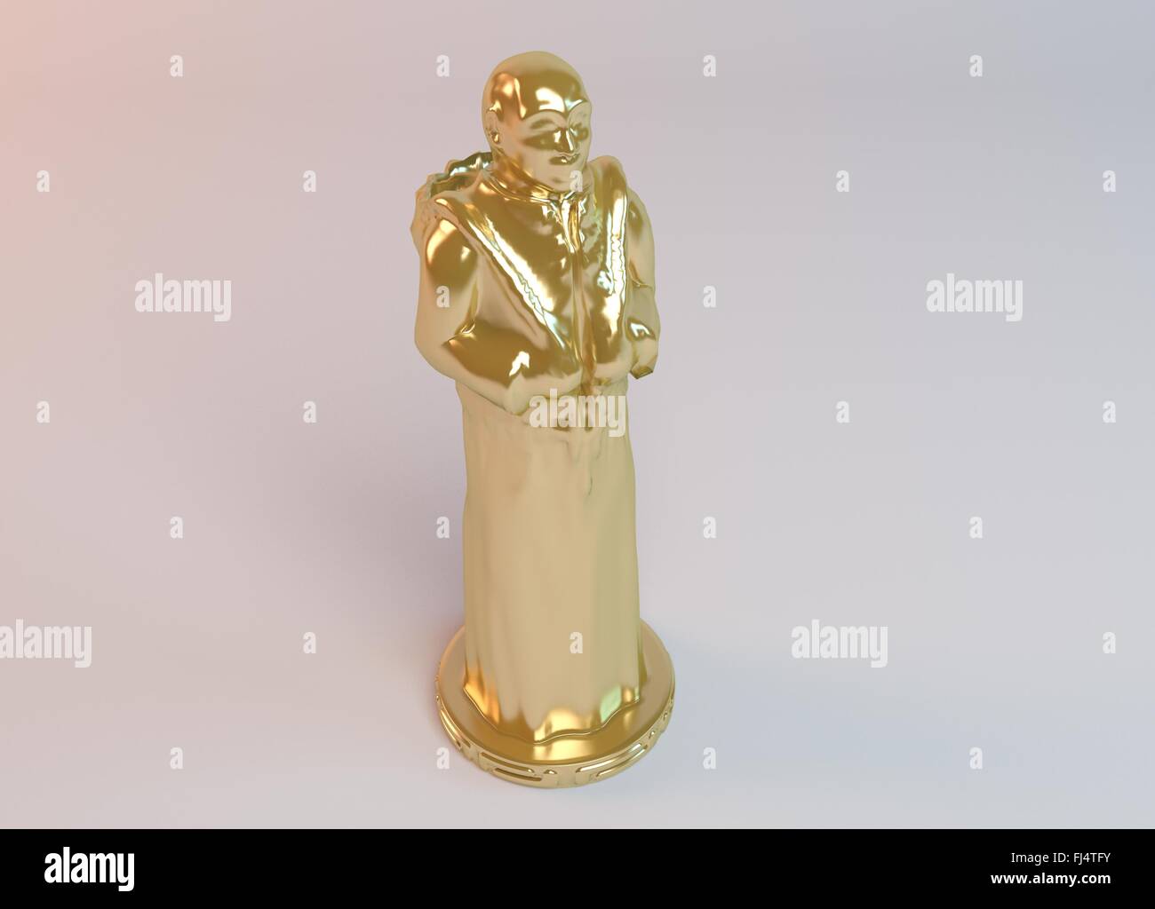 3d golden Asian traveler statue inside a white stage Stock Photo - Alamy