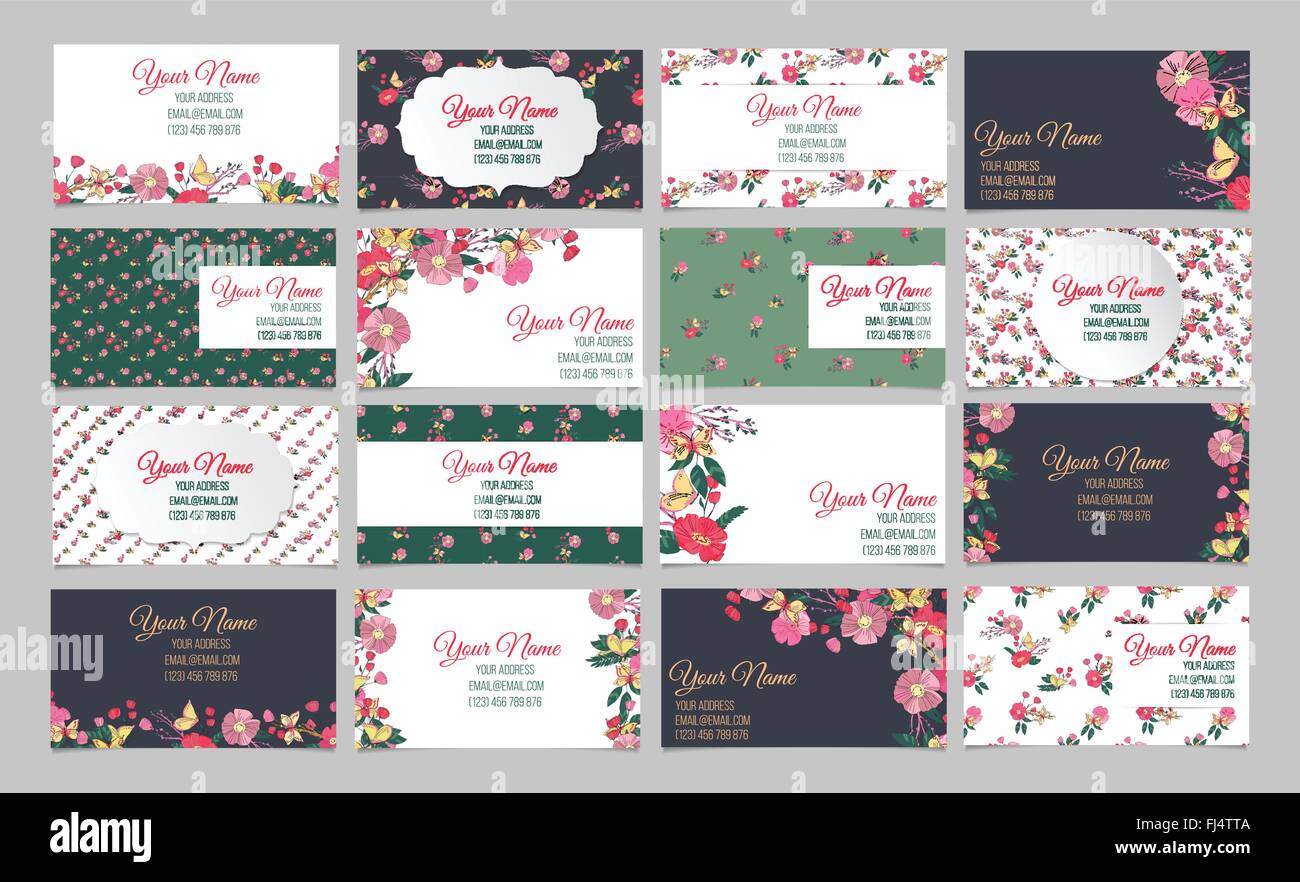 Set of sixteen floral visit cards Stock Vector Image & Art - Alamy