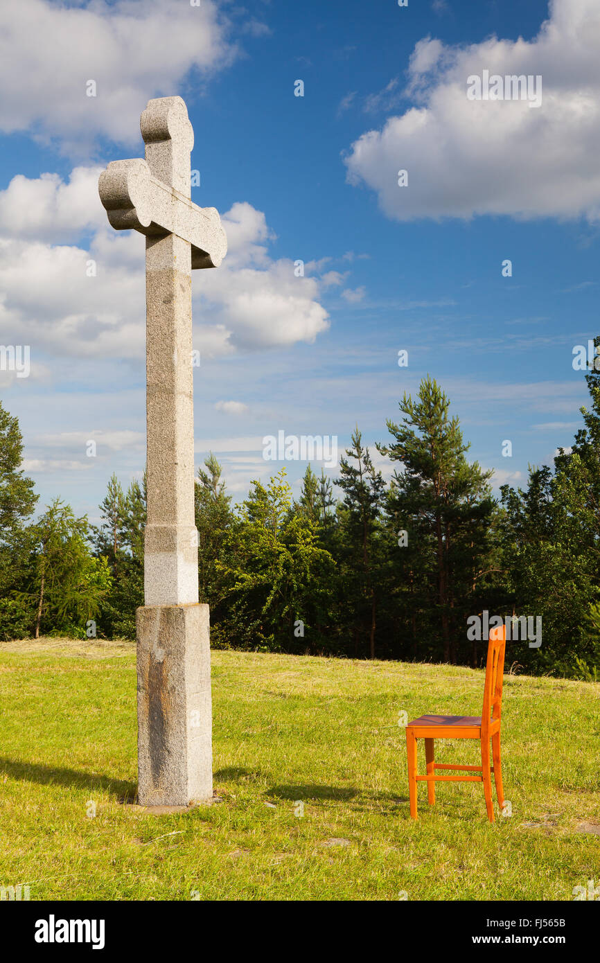 The empty chair on the place of pilgrimage Stock Photo - Alamy