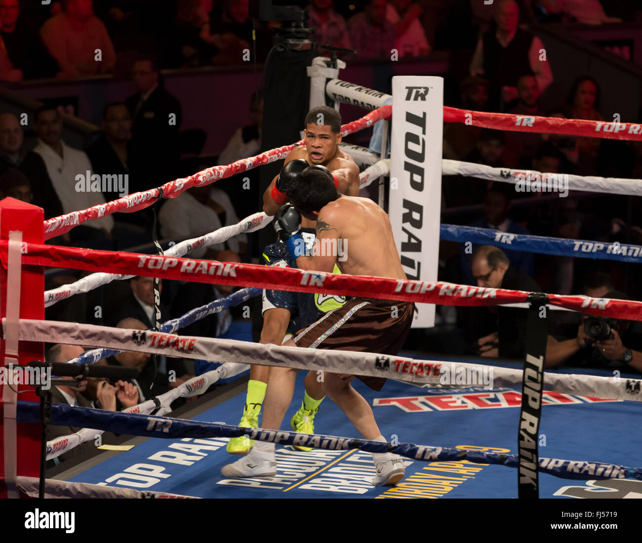 New York, NY USA - February 27, 2016: Miguel Gloria (Brown trunks ...