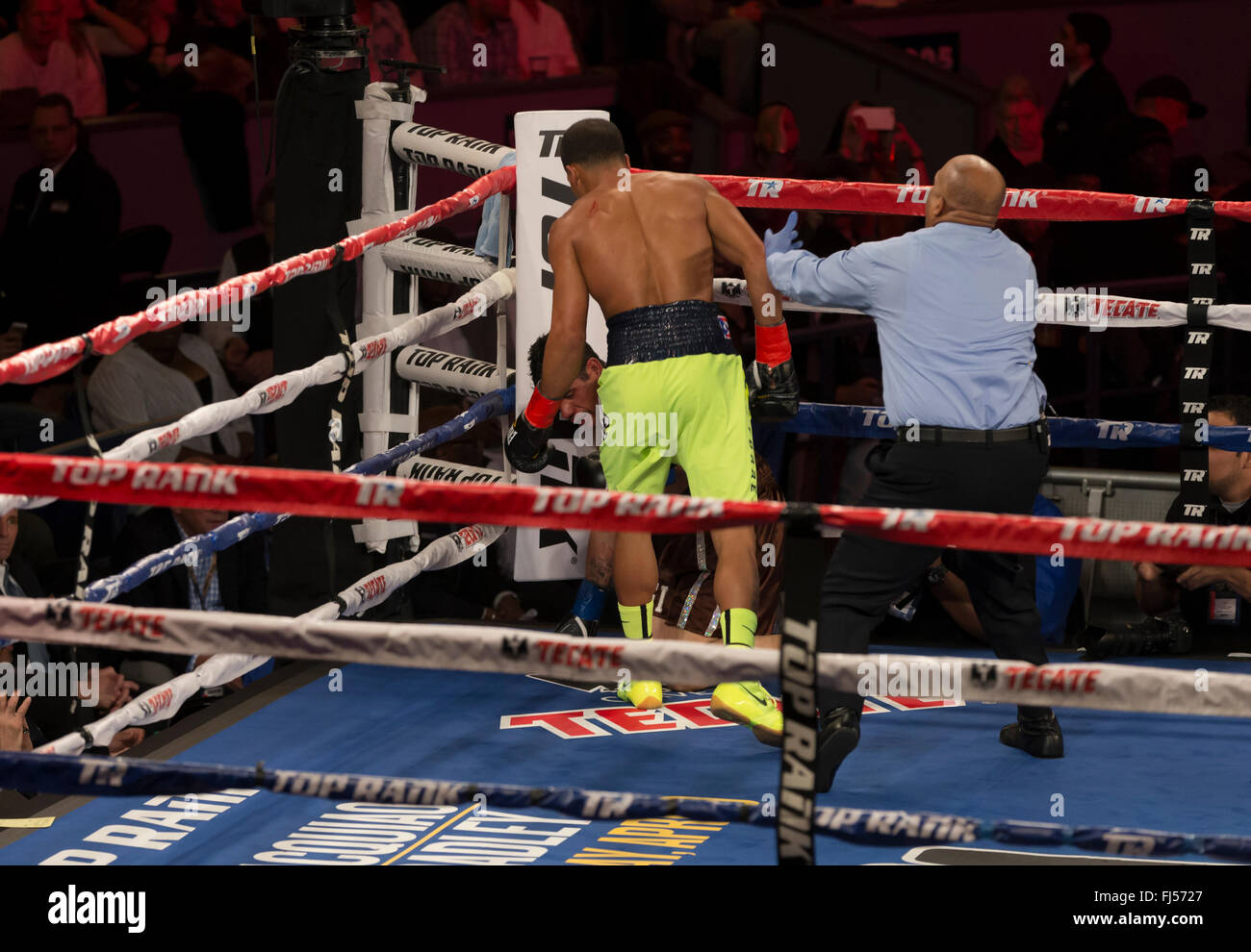 New York, NY USA - February 27, 2016: Miguel Gloria (Brown trunks ...