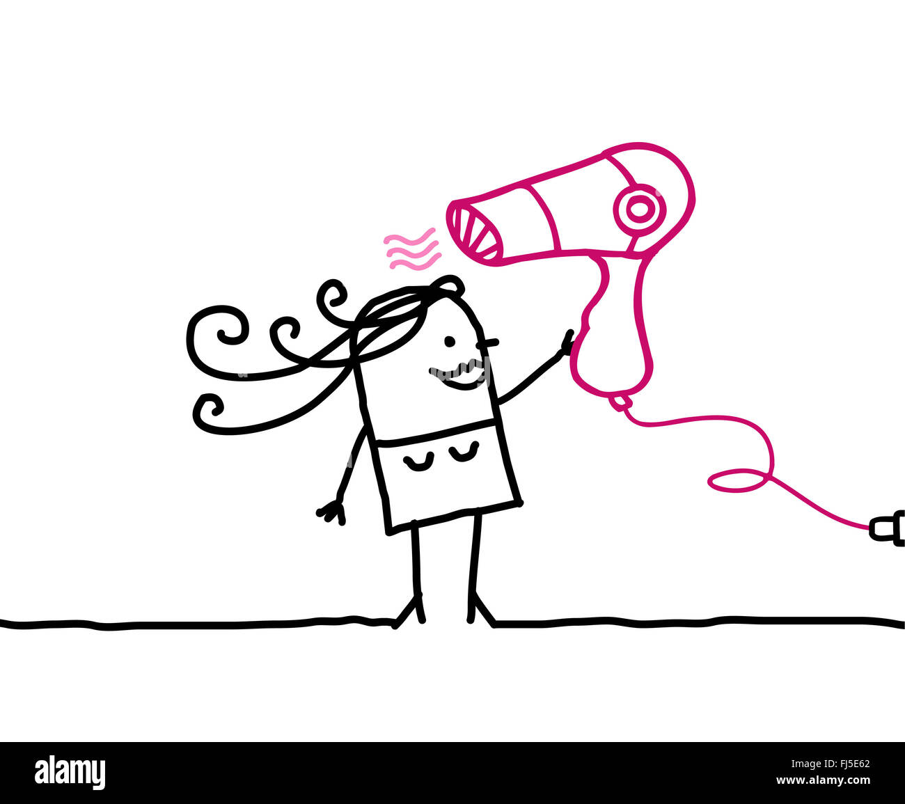 Woman & Hair dryer - hand drawn cartoon characters Stock Photo - Alamy