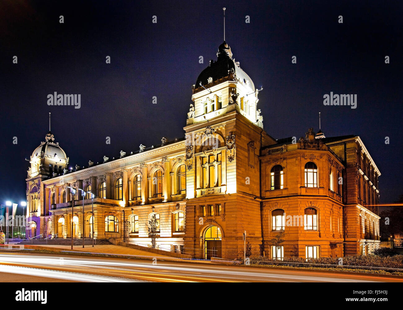 illuminated historic town hall of district Elberfeld, Germany, North ...