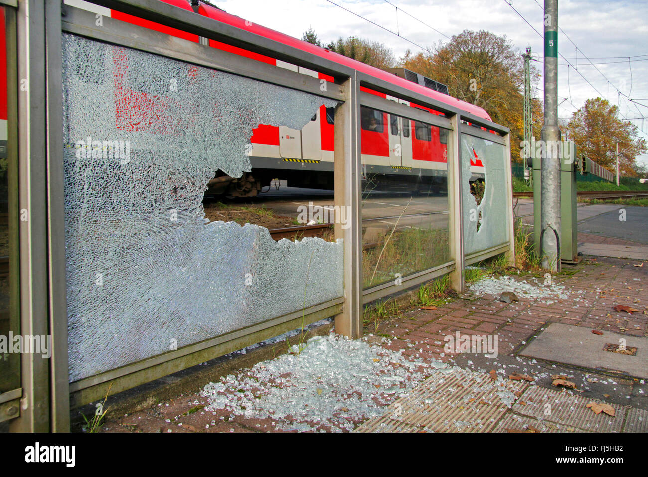 glass breakage caused by vandalism at a train station, Germany Stock ...