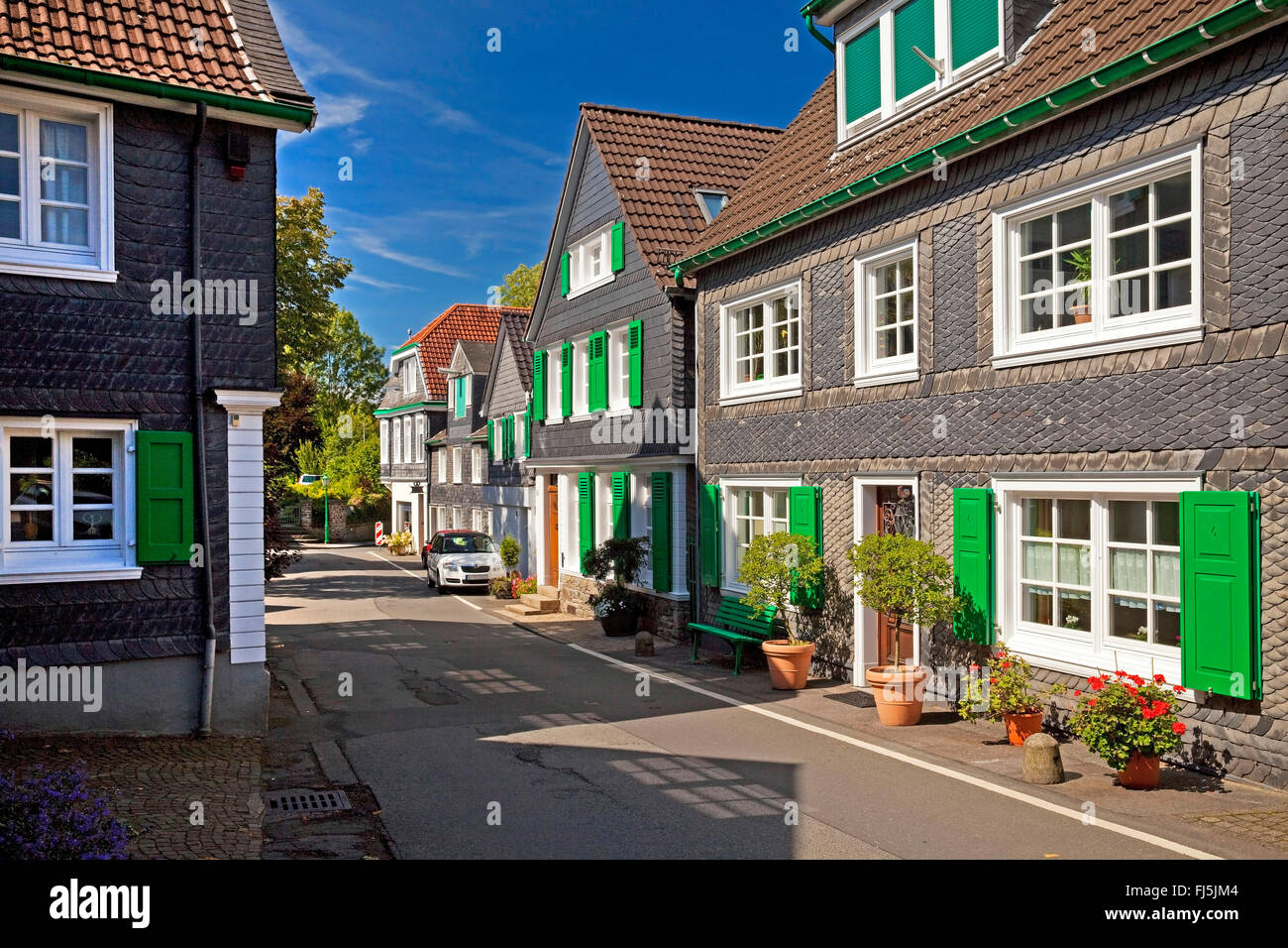 historic centre of Beyenburg with traditional Berg houses, Germany ...
