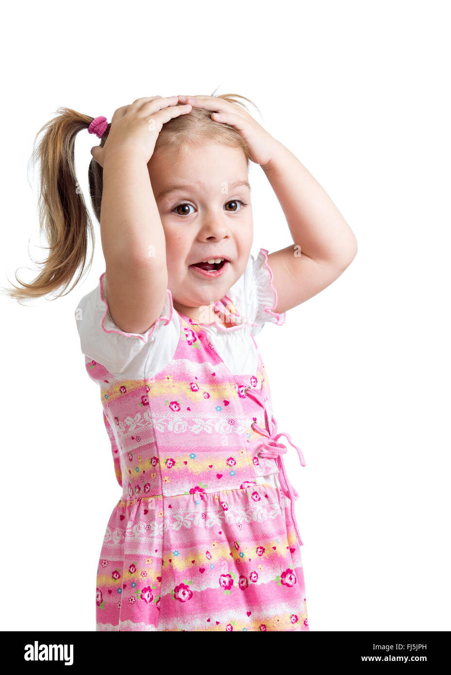 Little girl covering his head with hands isolated Stock Photo - Alamy