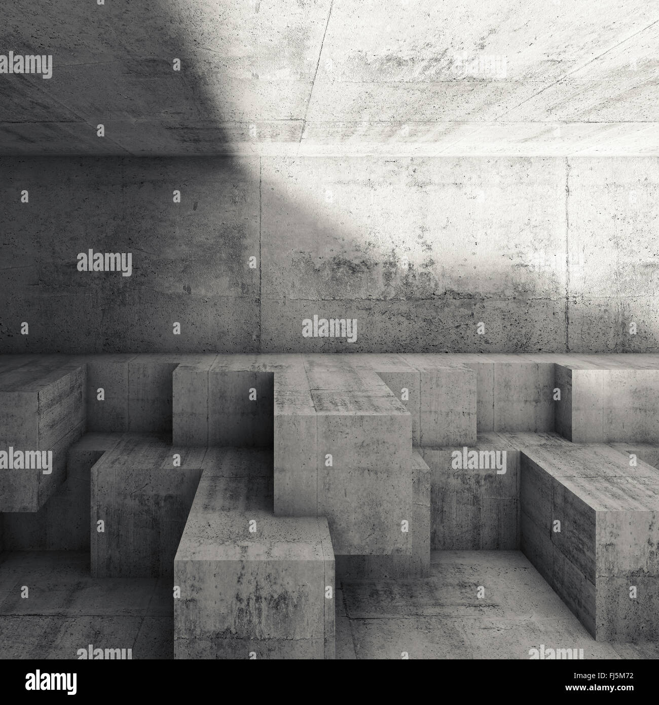 Abstract interior design with cubic structures. Modern concrete ...