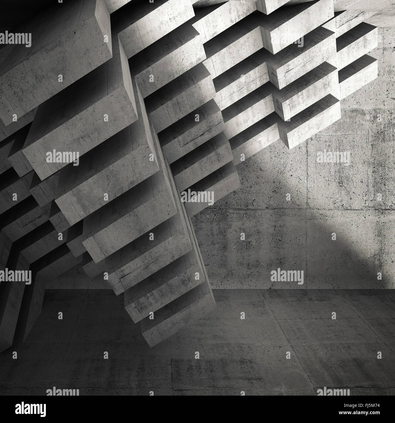 Abstract square interior design. Concrete installation in empty room ...