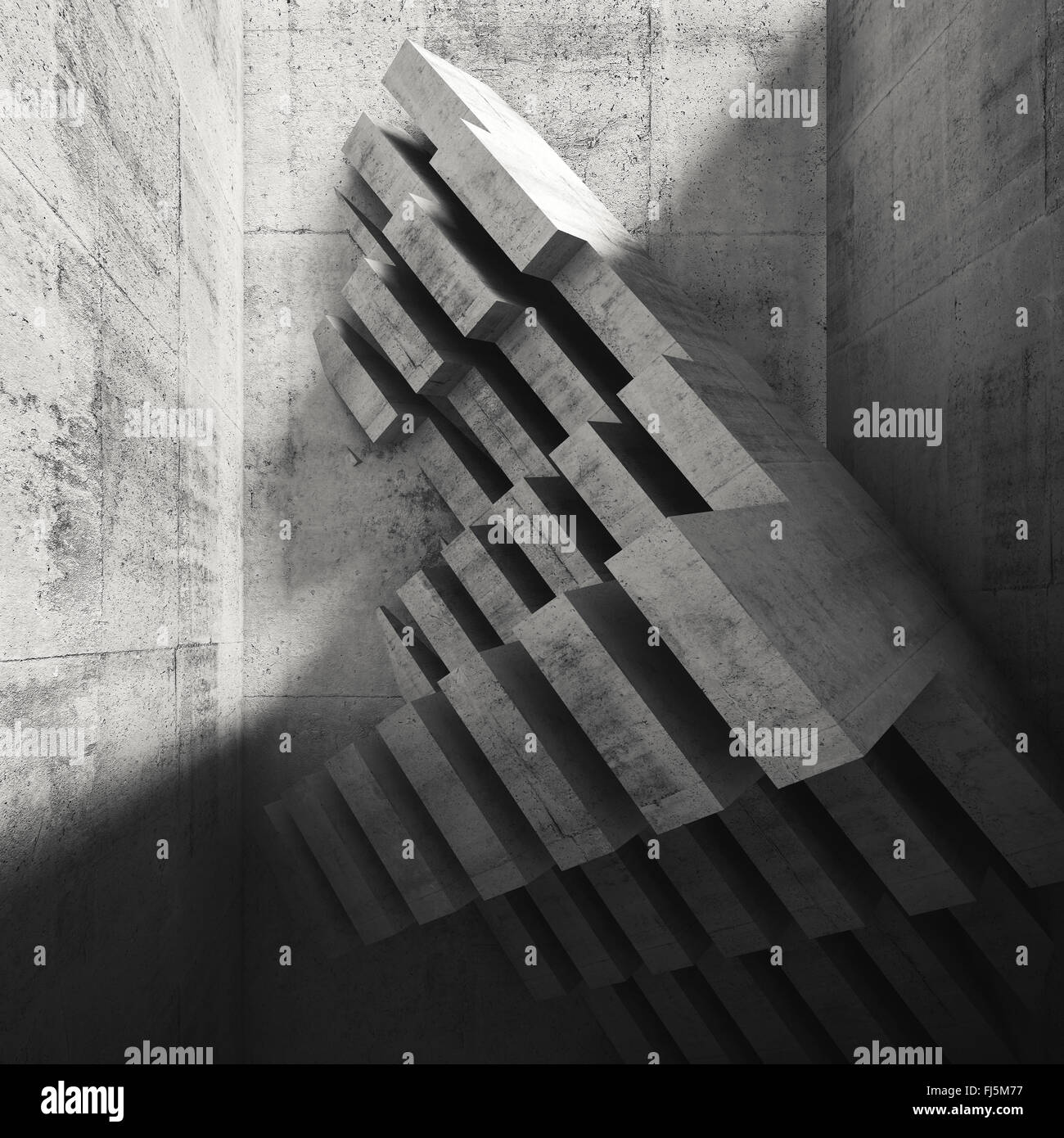 Abstract square interior design. Modern concrete installation in empty ...