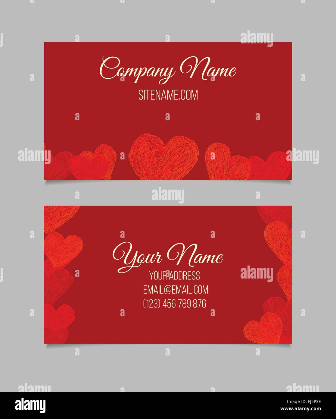 Visiting card with hand drawn hearts Stock Vector Image & Art - Alamy