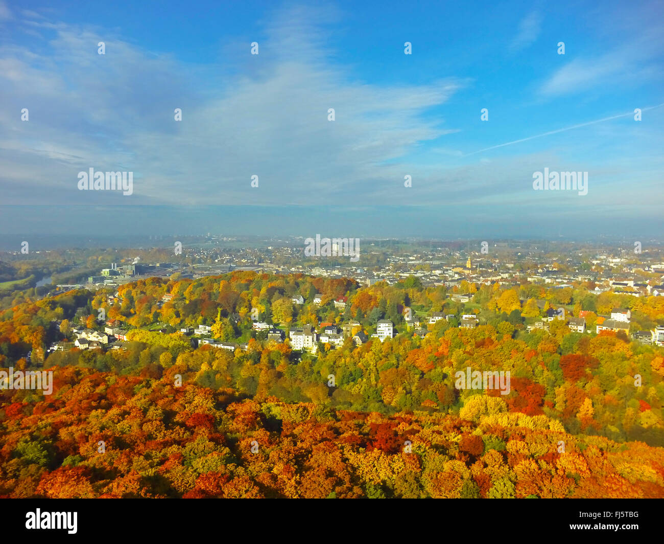 aerial view of the colourful autumn forest to Witten, Germany, North ...