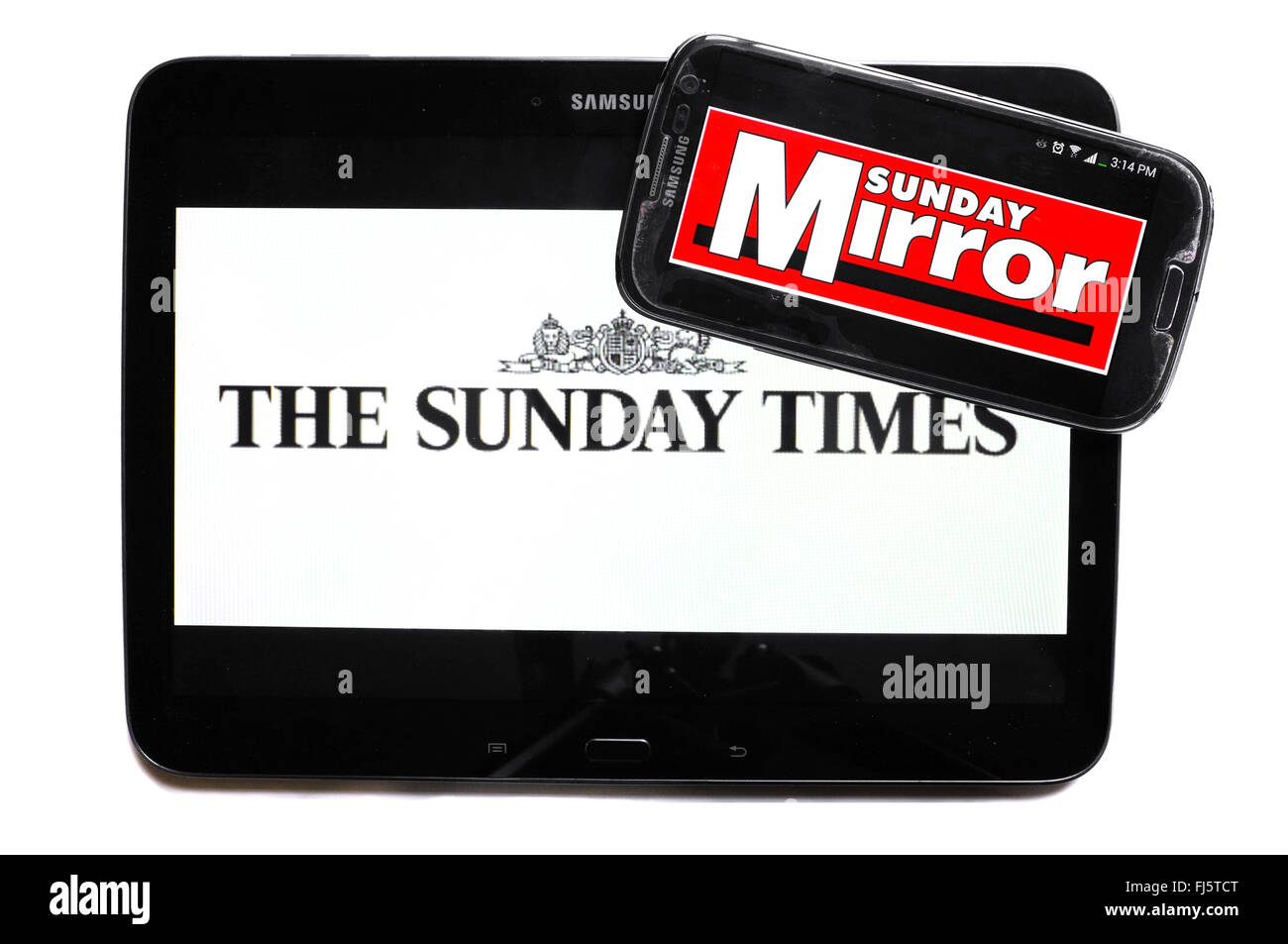 The logos of The Sunday Times and Sunday Mirror newspapers displayed on ...