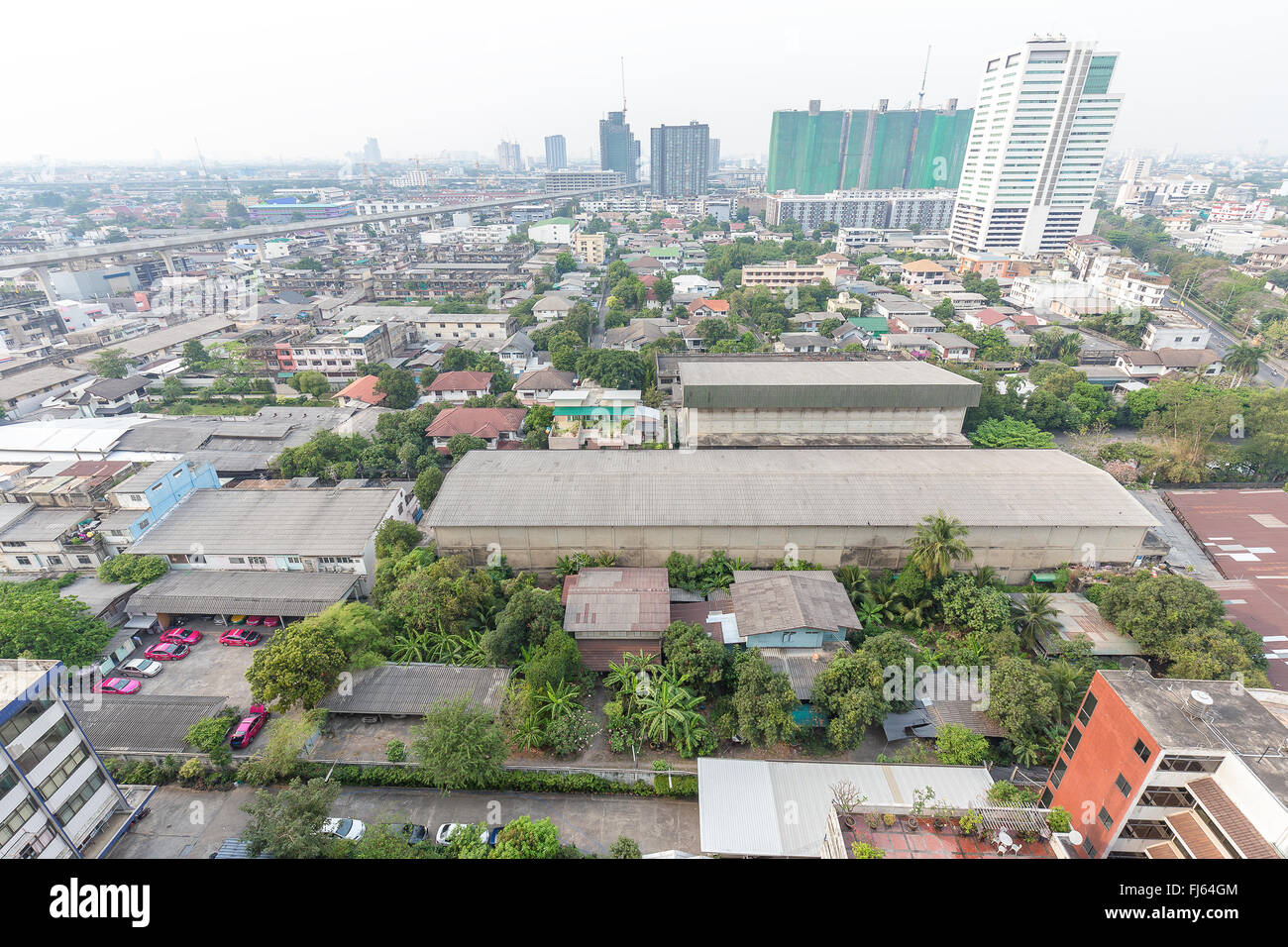 Aerial view of Bangkok city which has crowded building which having ...