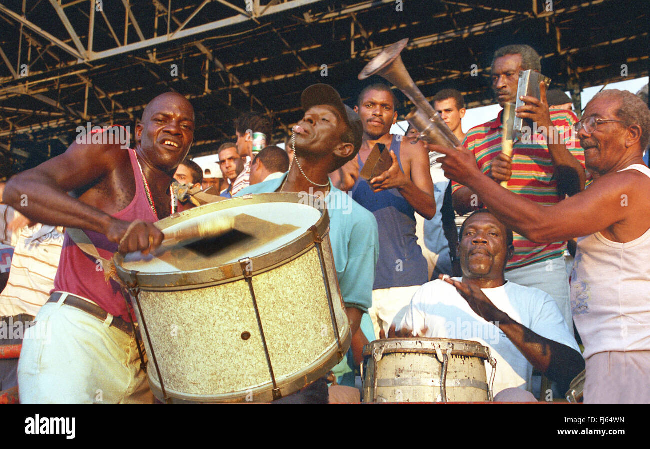 Cuban baseball fans, making music on grand stand., Cuba Stock Photo - Alamy