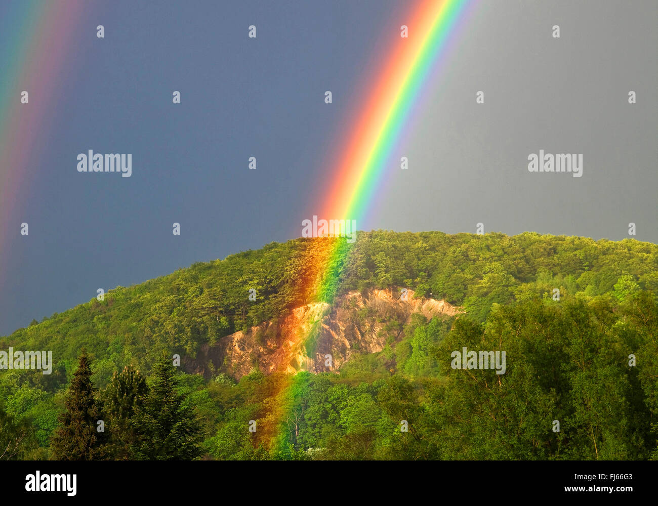 rainbow above Wartenberg, Germany, North Rhine-Westphalia, Ruhr Area ...