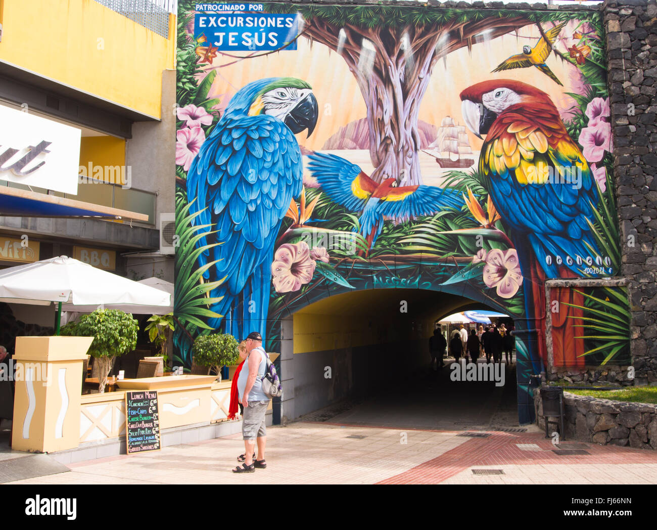 Colourful sponsored mural on a pedestrian underpass near Las Vistas ...