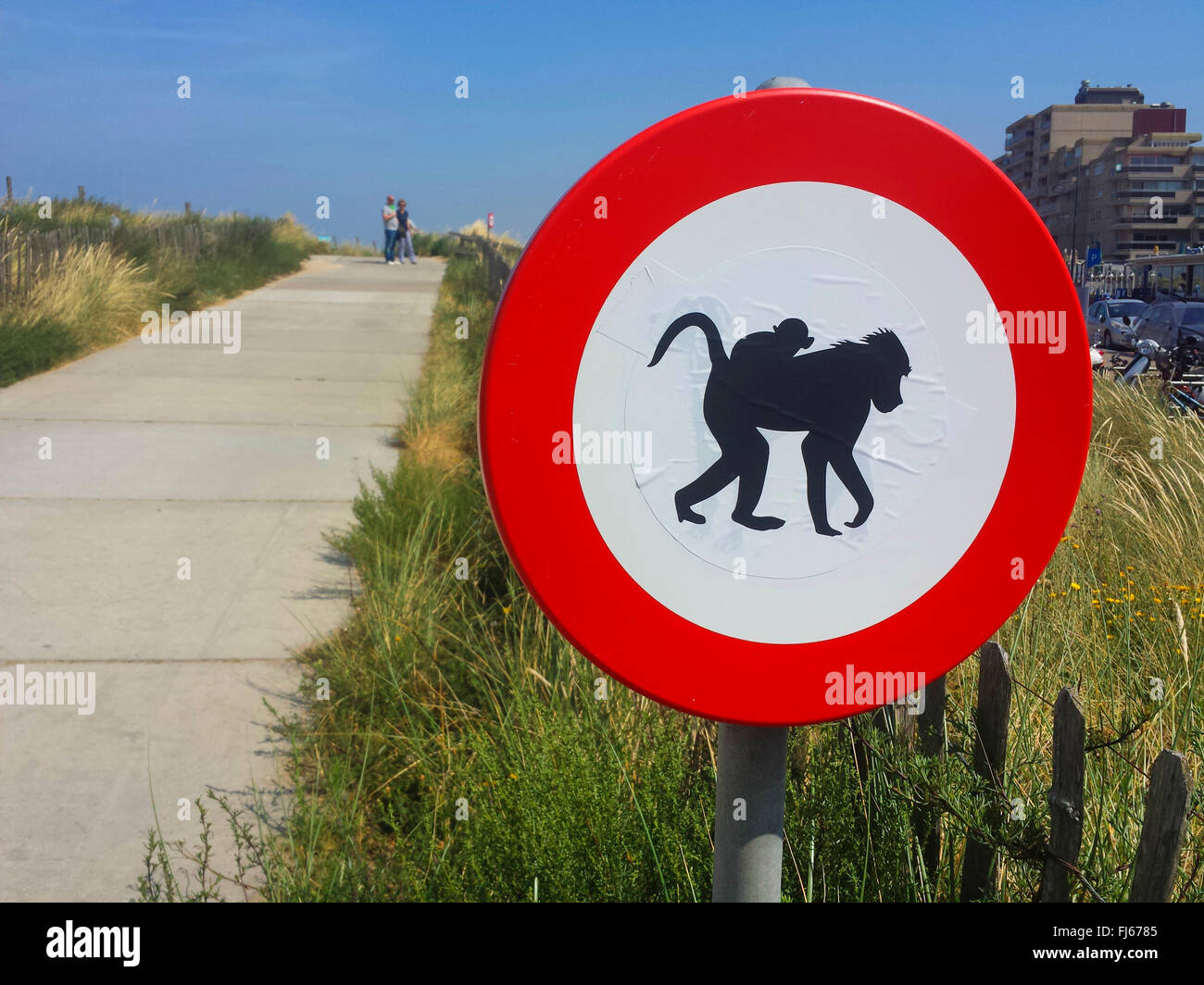 'no admission for apes' prohibition sign at path to the beach ...