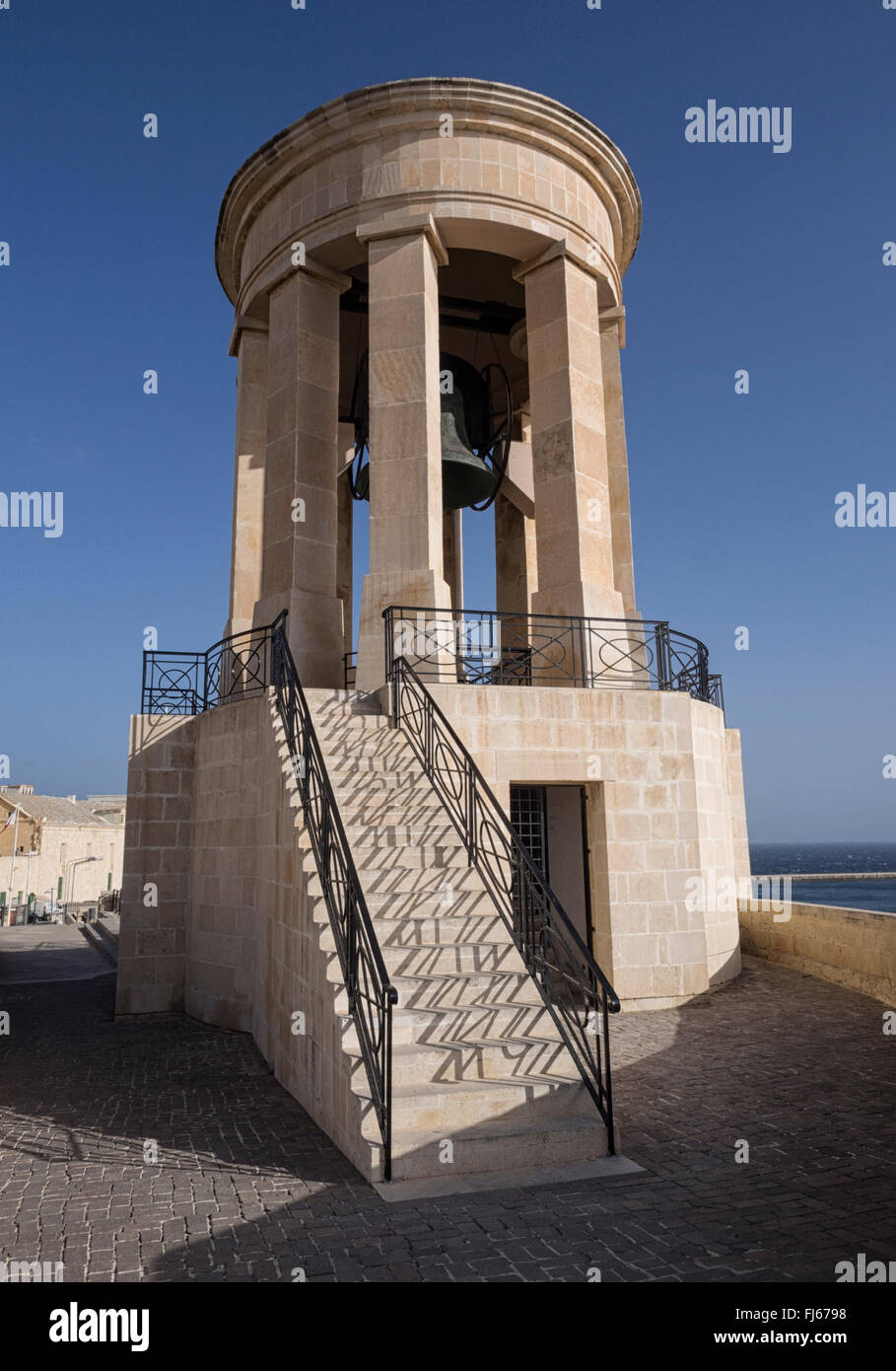 Siege Bell Memorial to those who died in World War II overlooking the ...