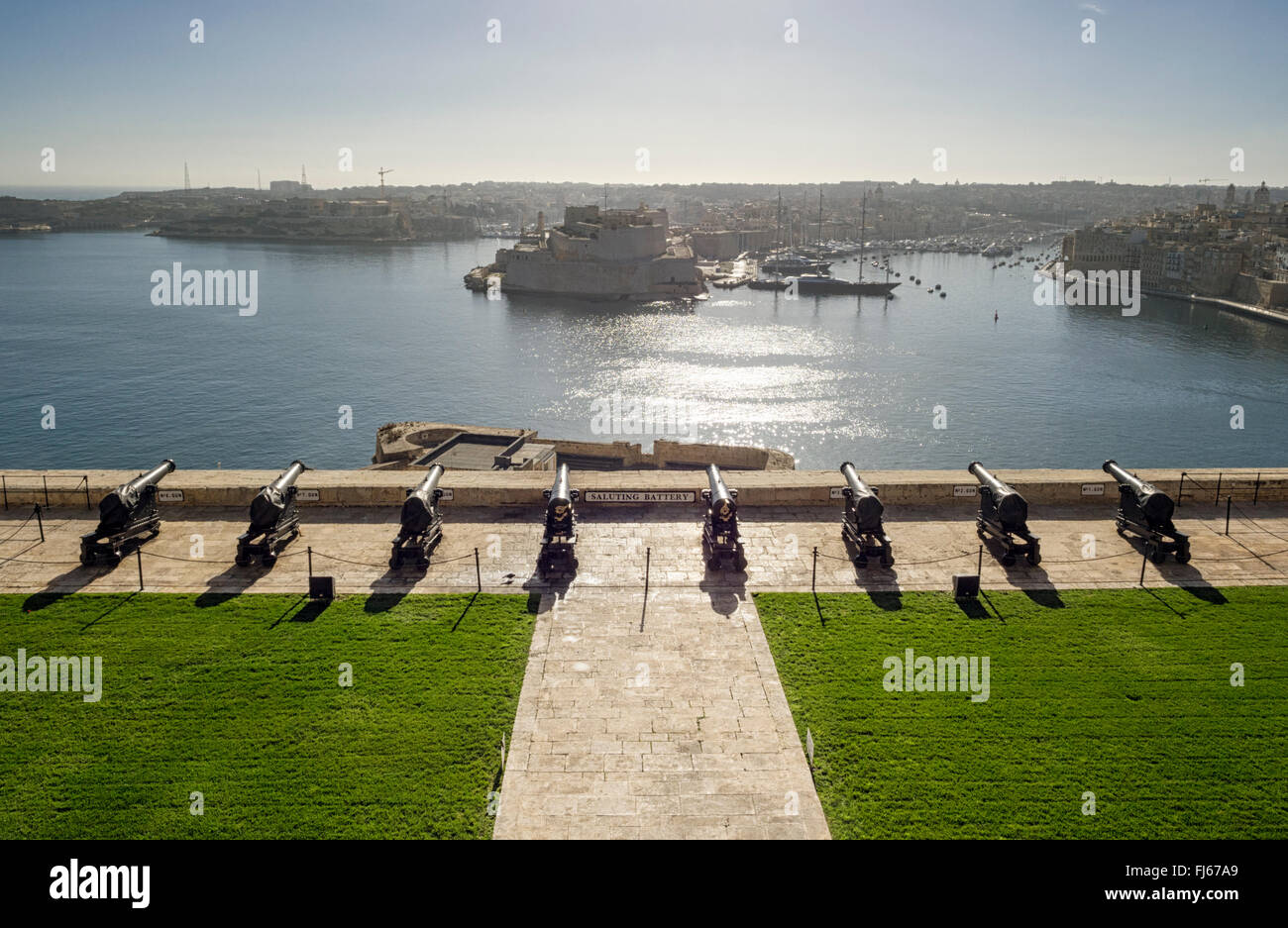 Saluting Battery from the Upper Barrakka Gardens, Valletta, Malta Stock ...