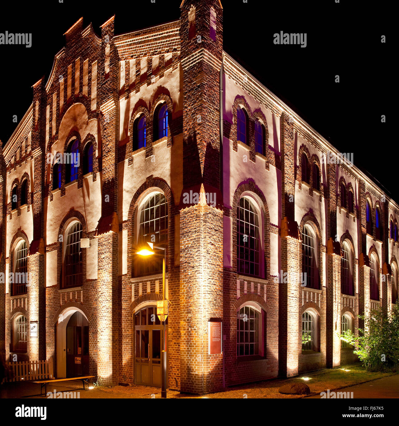 illuminated former coal mine Waltrop, Germany, North Rhine-Westphalia ...