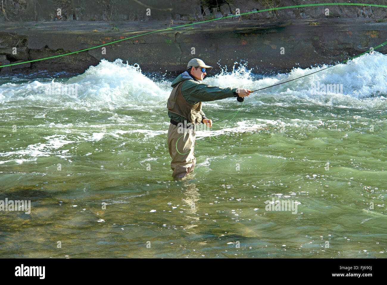 Fly fishing in a river, Germany, Baden-Wuerttemberg Stock Photo - Alamy