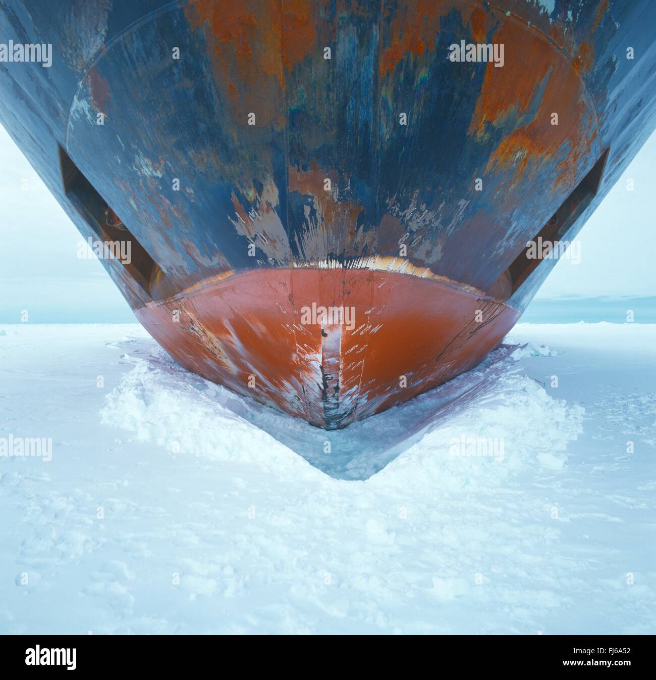 russian icebreaker Kapitan Khlebnikov, bow in the ice of the Lutzow ...