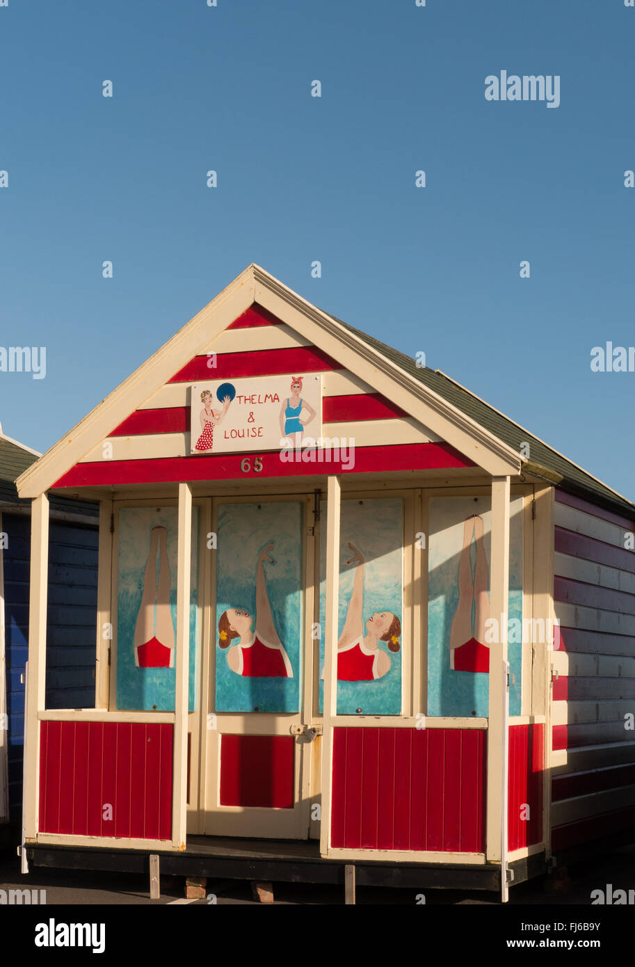 Beach Hut decorated with pictures of classic ladies swimming and diving ...