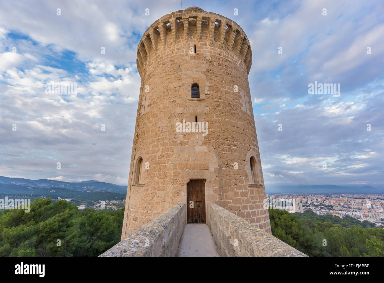 Bellver Castle in Majorca with merlon, wide angle Stock Photo - Alamy