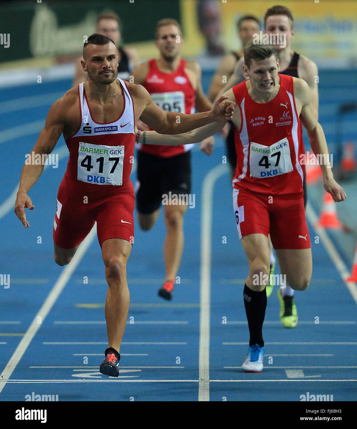 Leipzig, Germany. 28th Feb, 2016. Runner Eric Krueger of SC Magdeburg ...