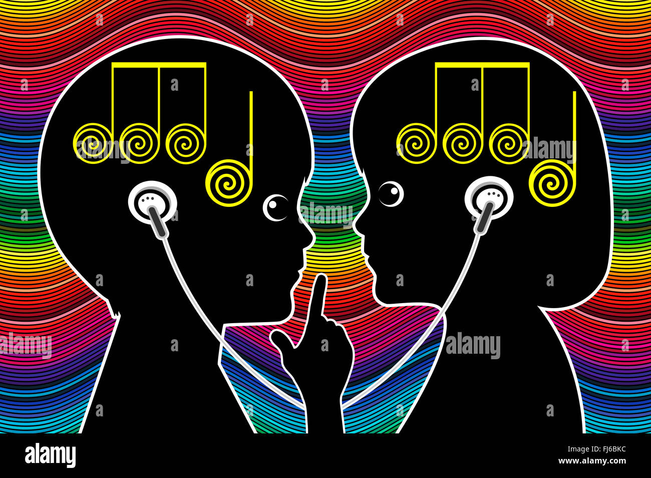 Kids sharing Music Stock Photo - Alamy