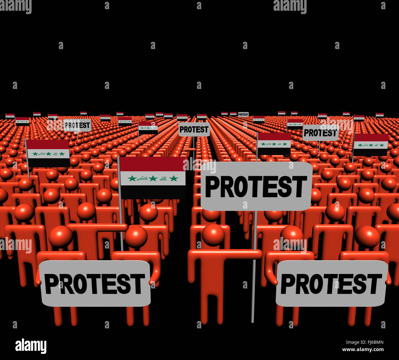 Crowd of people with protest signs and Iraqi flags illustration Stock ...