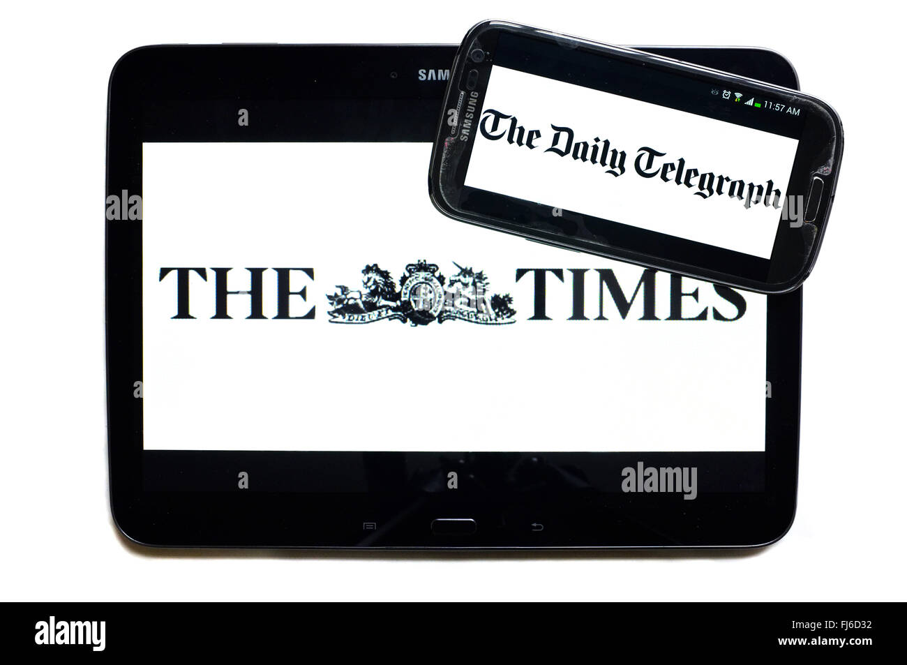 The logos of The Times and The Daily Telegraph newspapers displayed on ...