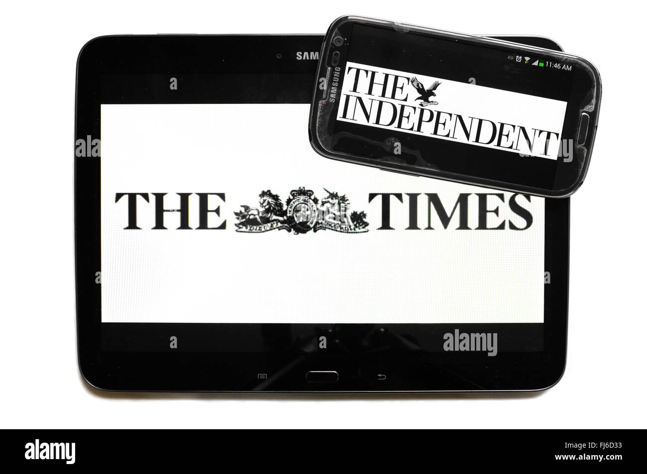 The logos of The Times and The Independent newspapers displayed on the ...