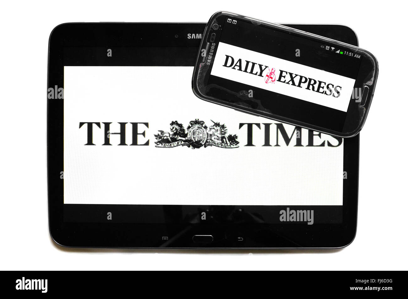 The logos of The Times and the Daily Express newspapers displayed on ...
