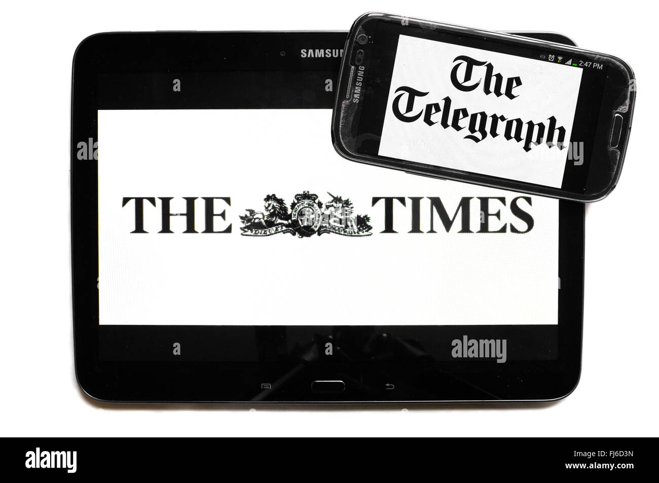The logos of The Times and The Telegraph newspapers displayed on the ...