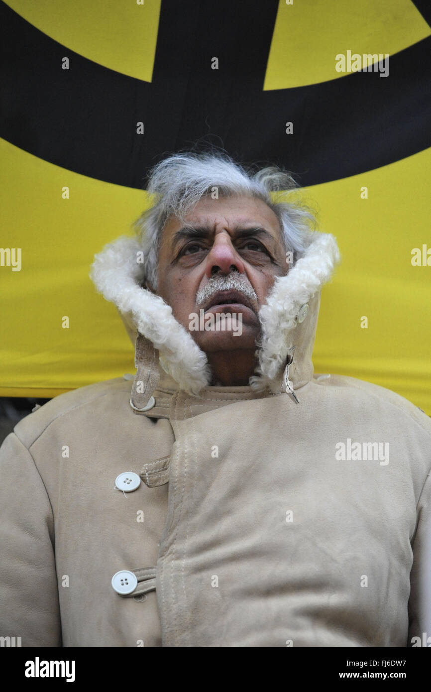 Tariq Ali (writer and anti-war activist) waiting to speak speaking at ...
