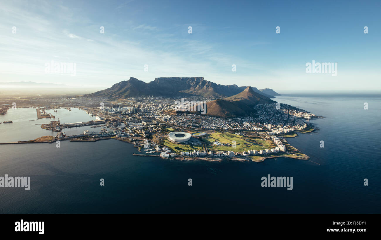 Aerial coastal view of Cape Town. View of cape town city with table ...