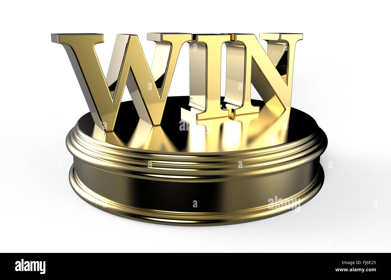 Gold WIN on podium isolated on a white background Stock Photo - Alamy