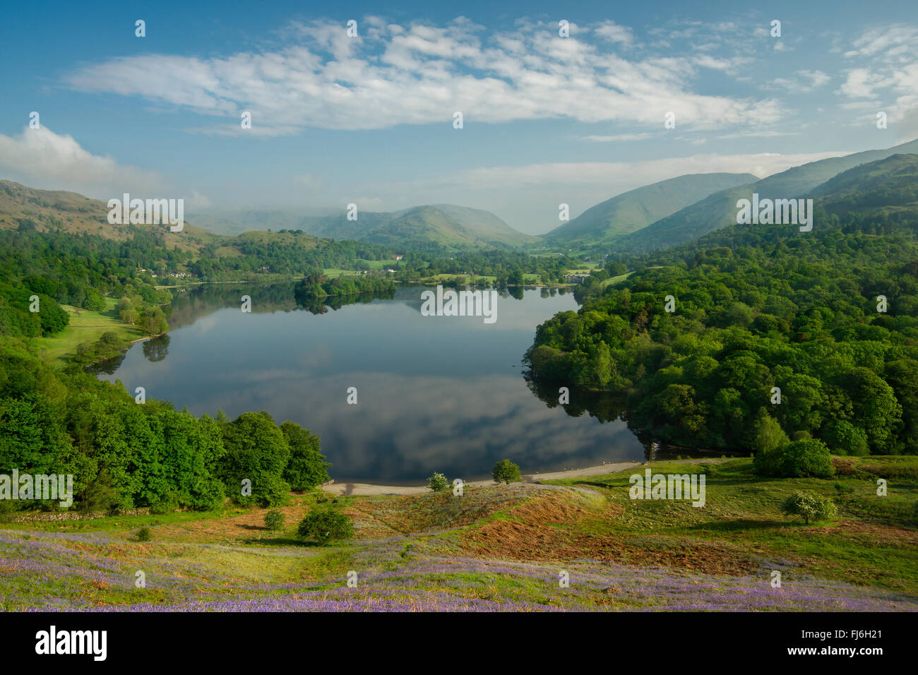 Grasmere in Spring viewed from Loughrigg Terrace, Lake District ...